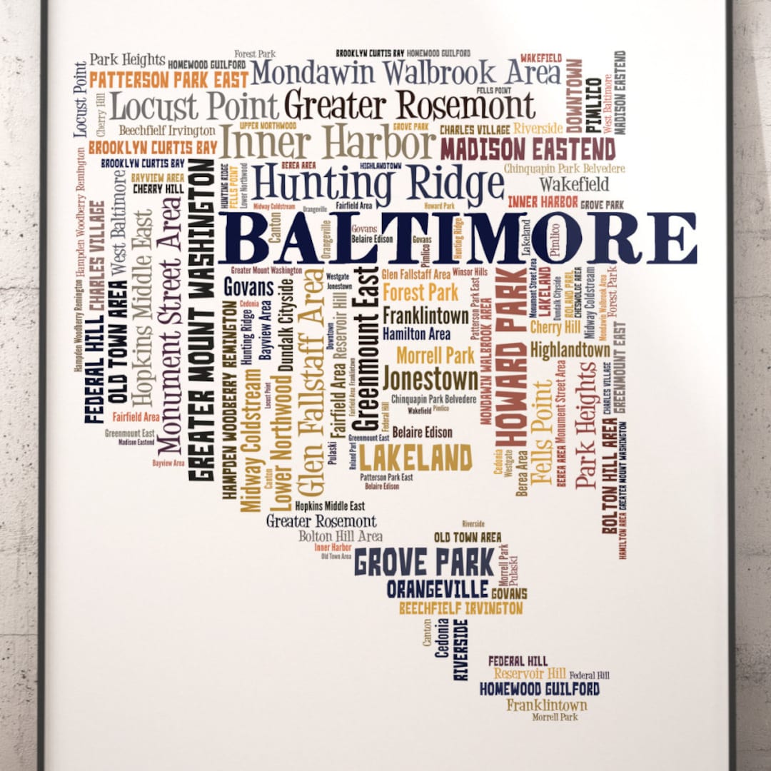 Baltimore Map Art, Baltimore Art Print, Baltimore Neighborhood Art ...