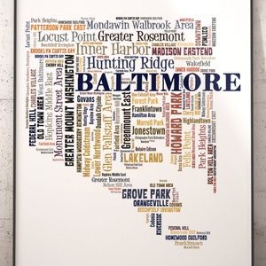 Baltimore Map Art, Baltimore Art Print, Baltimore Neighborhood Art ...