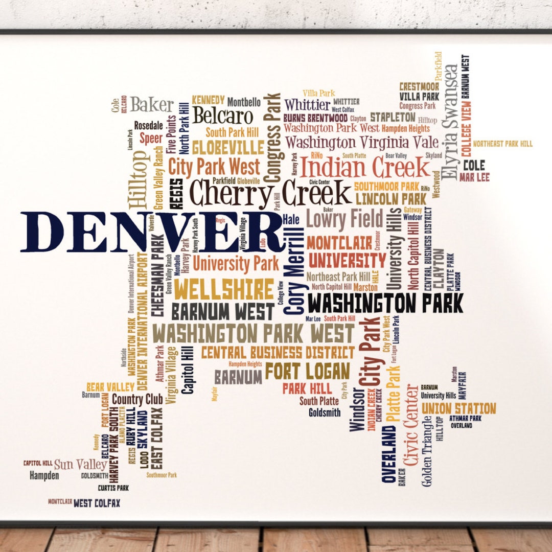 Denver Map Art, Denver Art Print, Denver Neighborhood Art Print, Denver ...