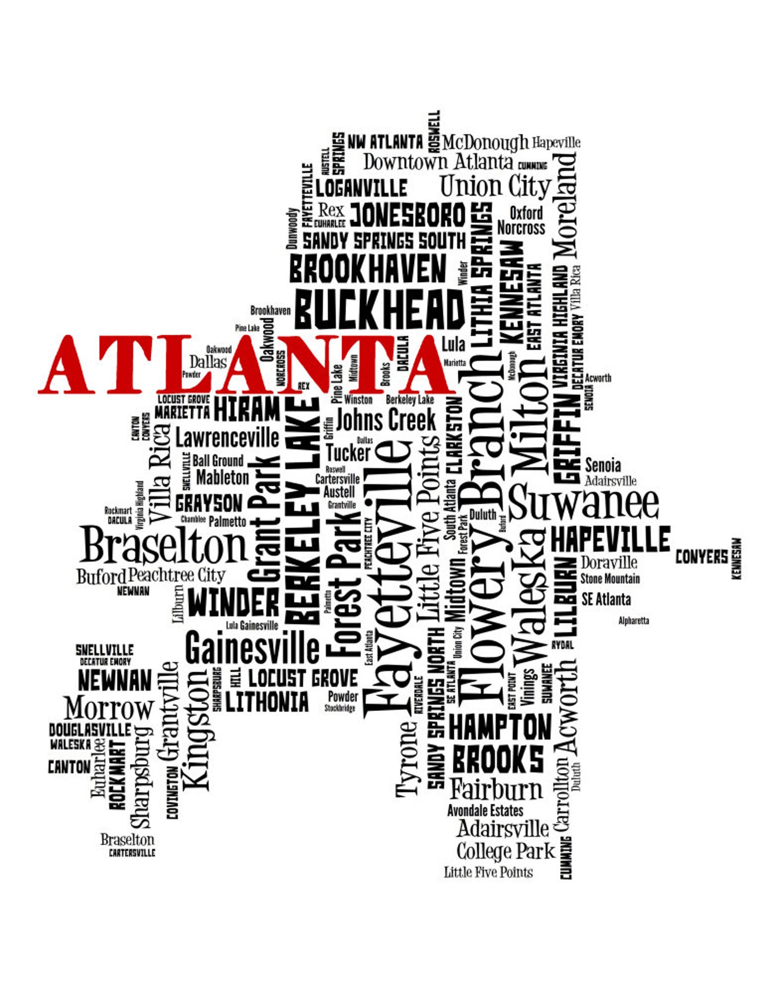 Atlanta Map Art, Atlanta Art Print, Atlanta Neighborhood Art Print ...