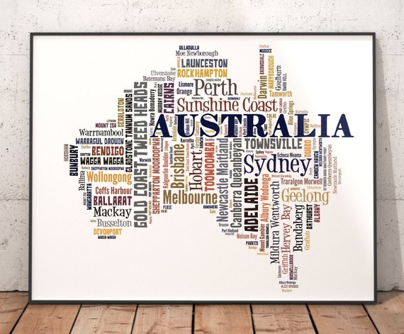 Australia Map Art Australia Art Print Australia City Map - Etsy