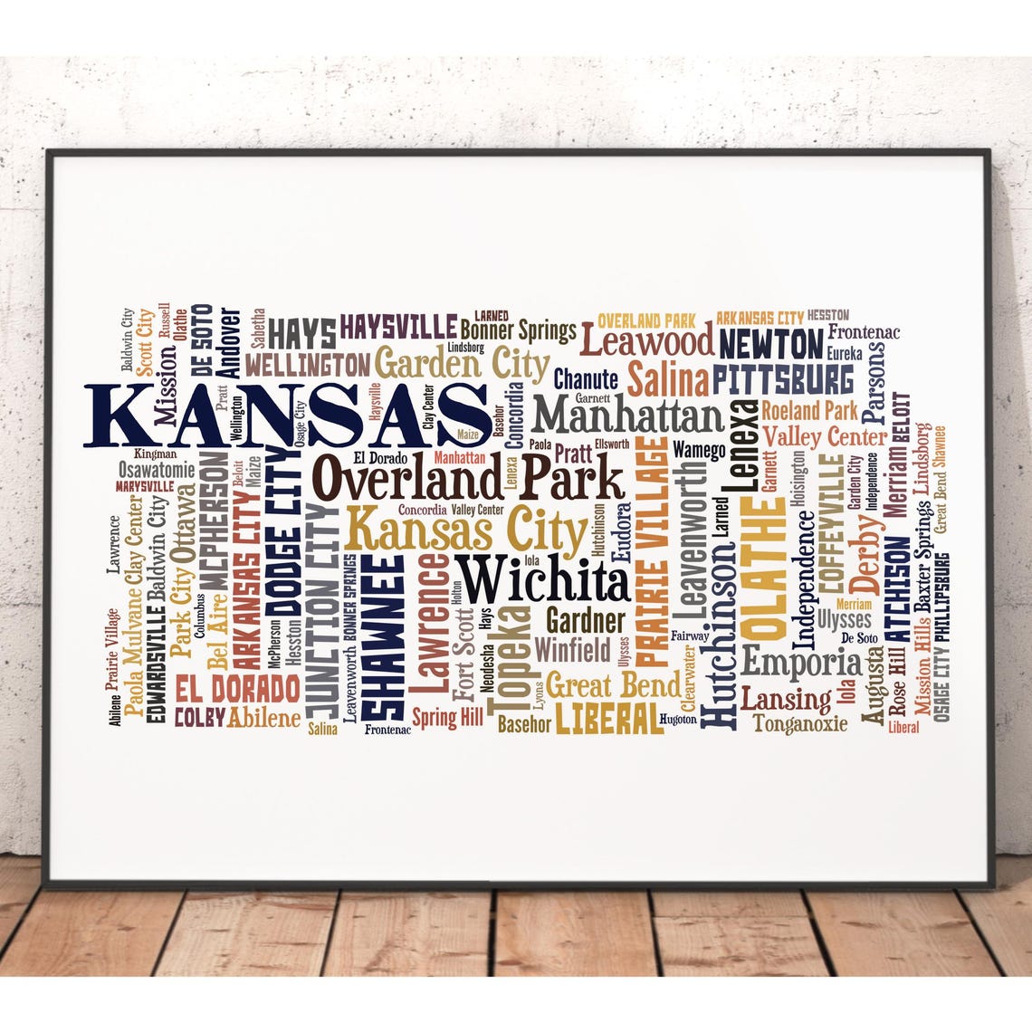 Kansas Typography Map Print, City Names Word Art - Etsy