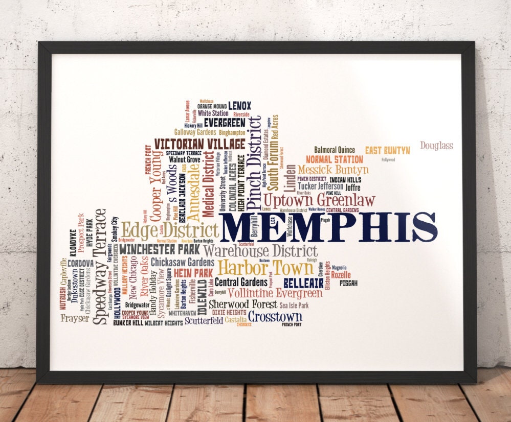 Memphis Map Art Memphis Art Print Memphis Neighborhood Map | Etsy
