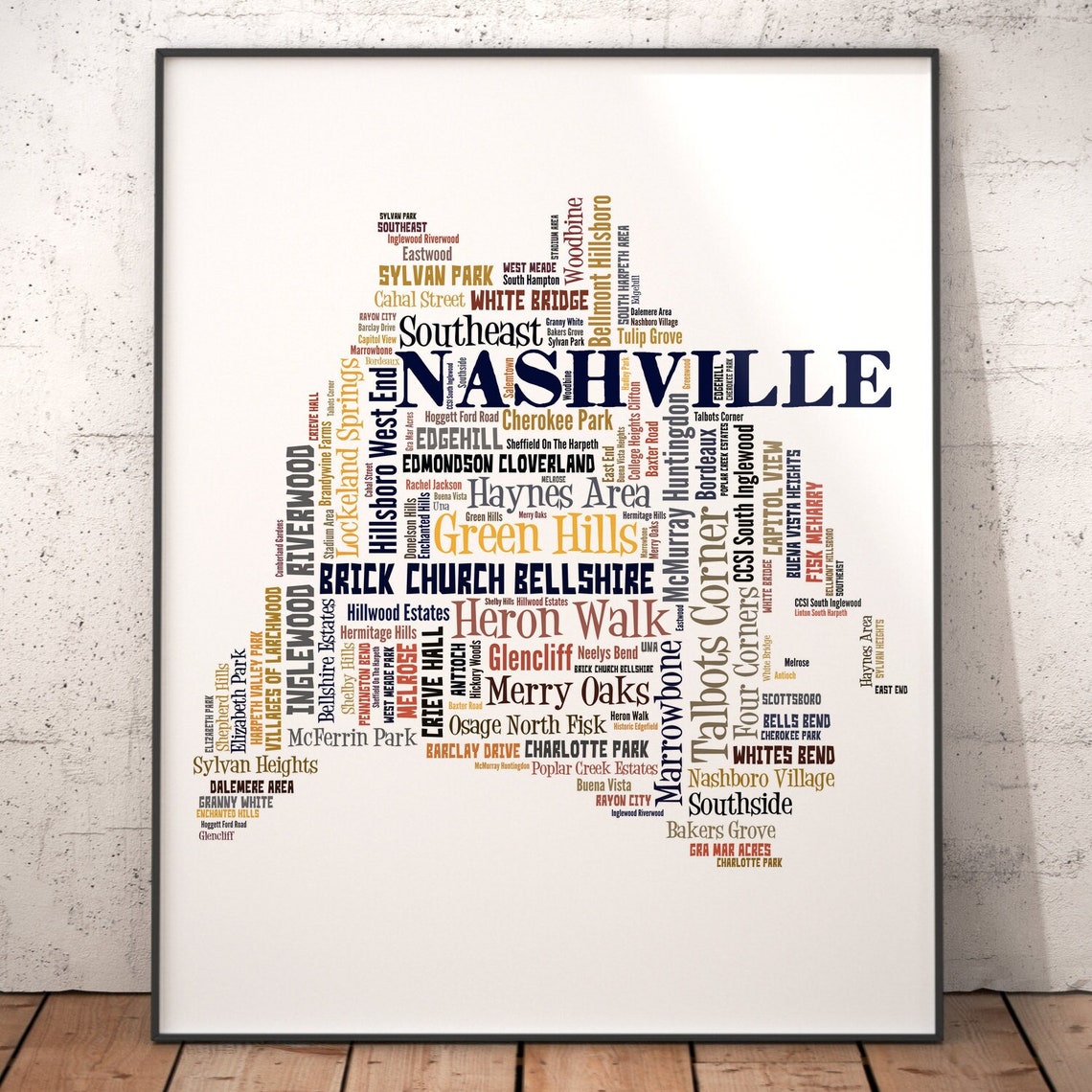 Nashville Map Art Nashville Art Print Nashville Neighborhood | Etsy