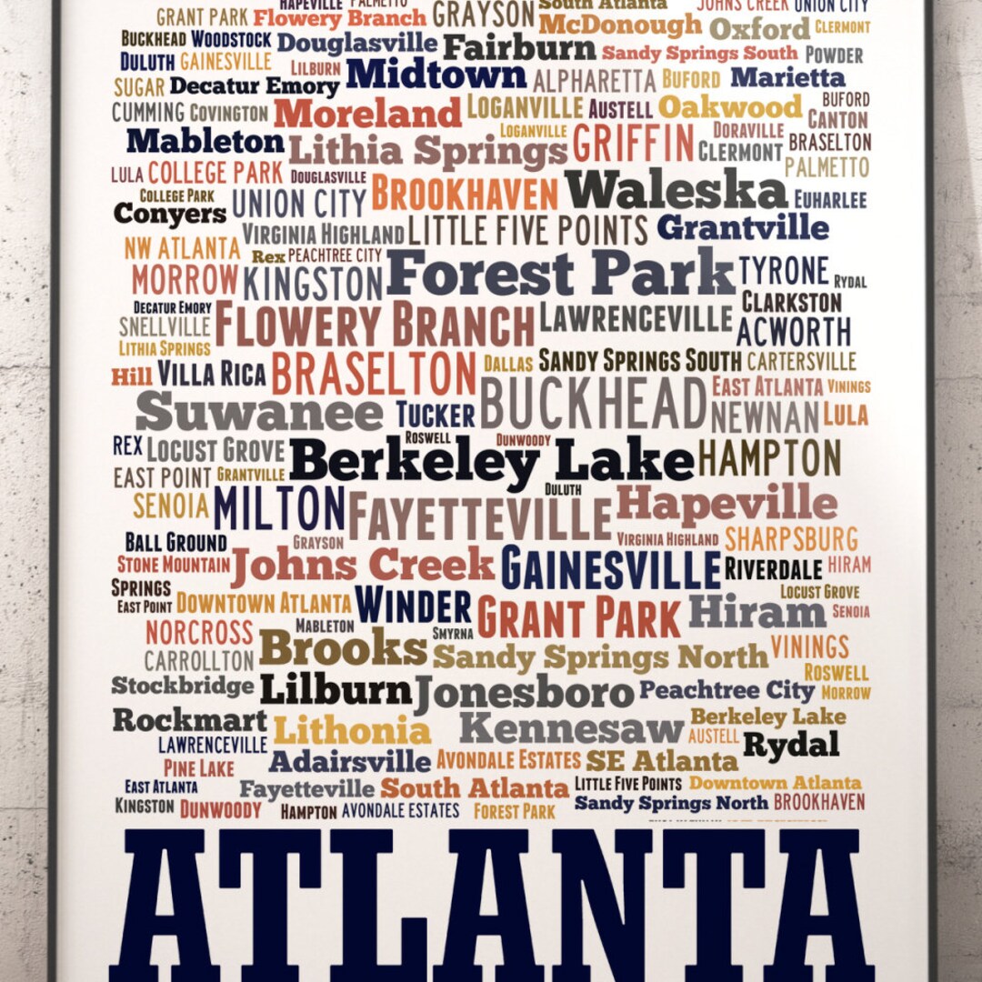 Atlanta Neighborhood Art Print, Atlanta Art Print, Atlanta Decor ...