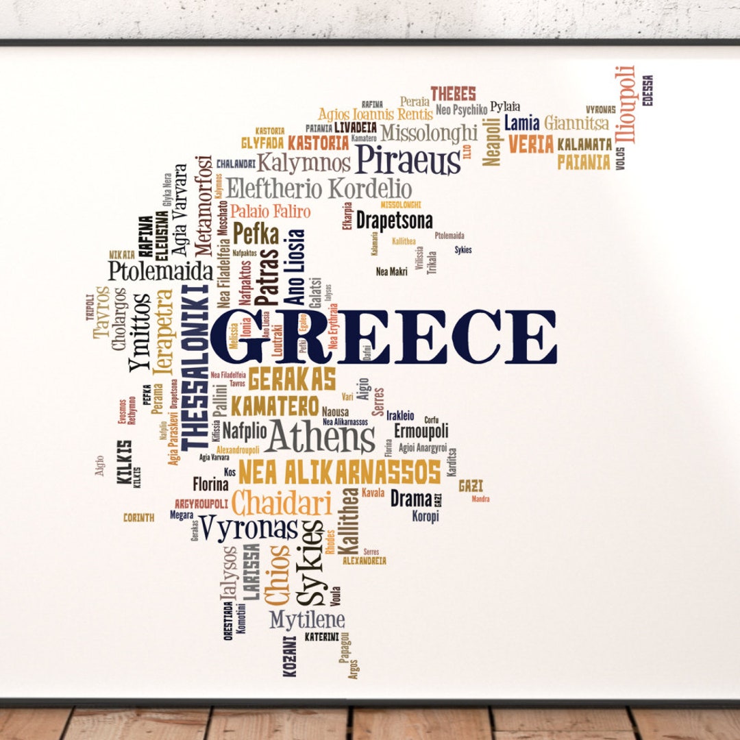 Greece Map Art, Greece Art Print, Greece City Map, Greece Typography ...
