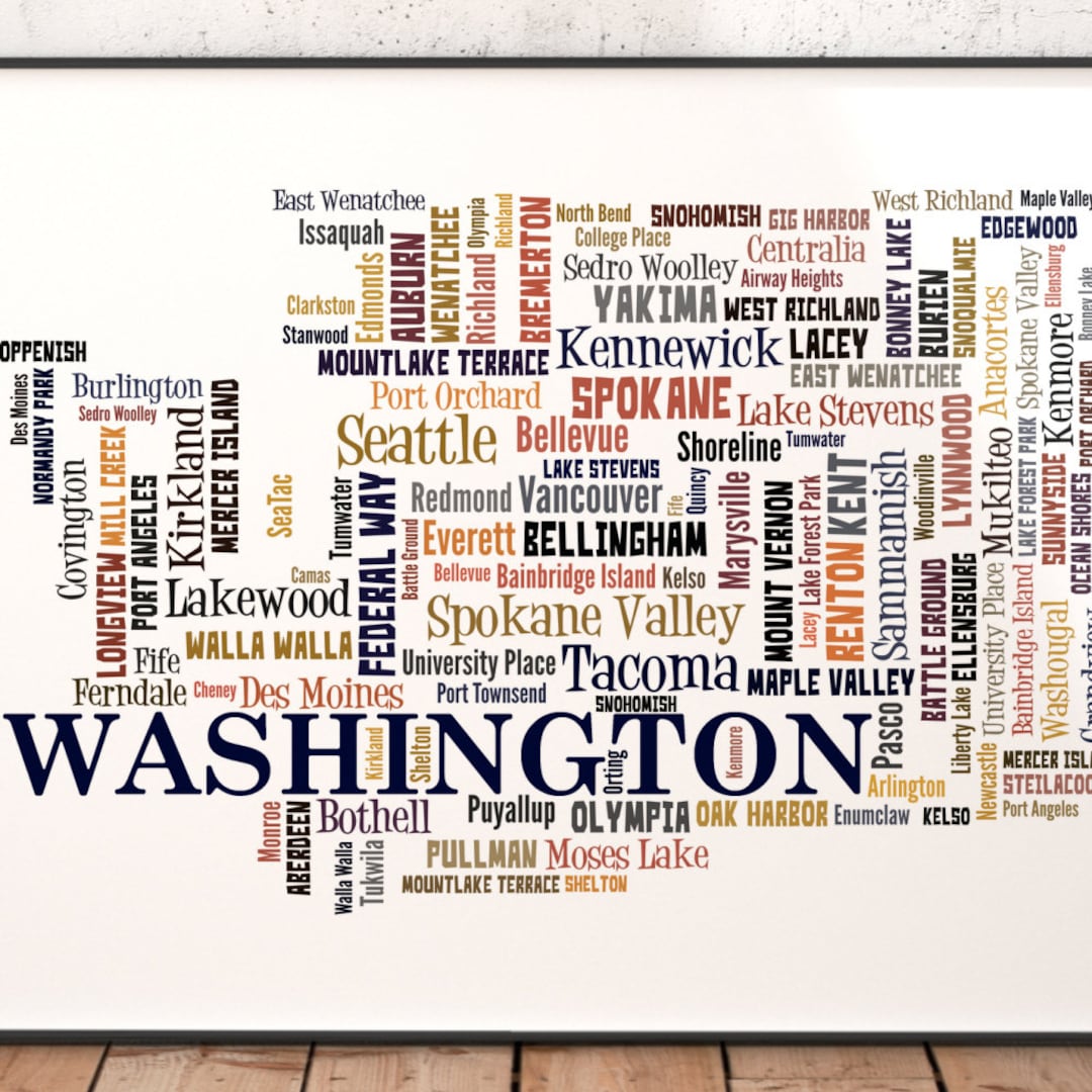 Washington Map Art, Washington Art Print, Washington State Map ...