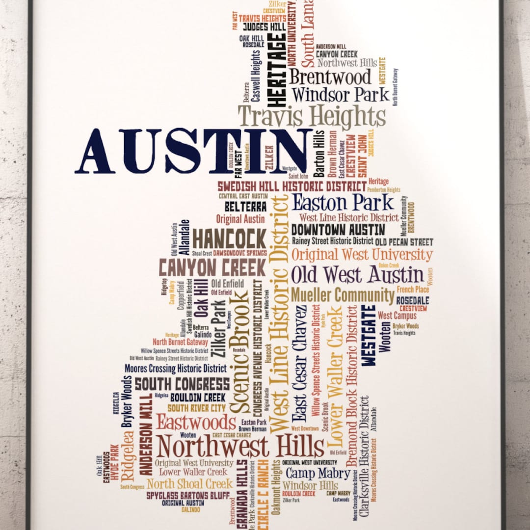 Austin Map Art, Austin Art Print, Austin Neighborhood Art Print, Austin ...