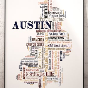 Austin Map Art, Austin Art Print, Austin Neighborhood Art Print, Austin ...