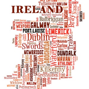 Ireland City Map Art Print, Typography Word Cloud - Etsy