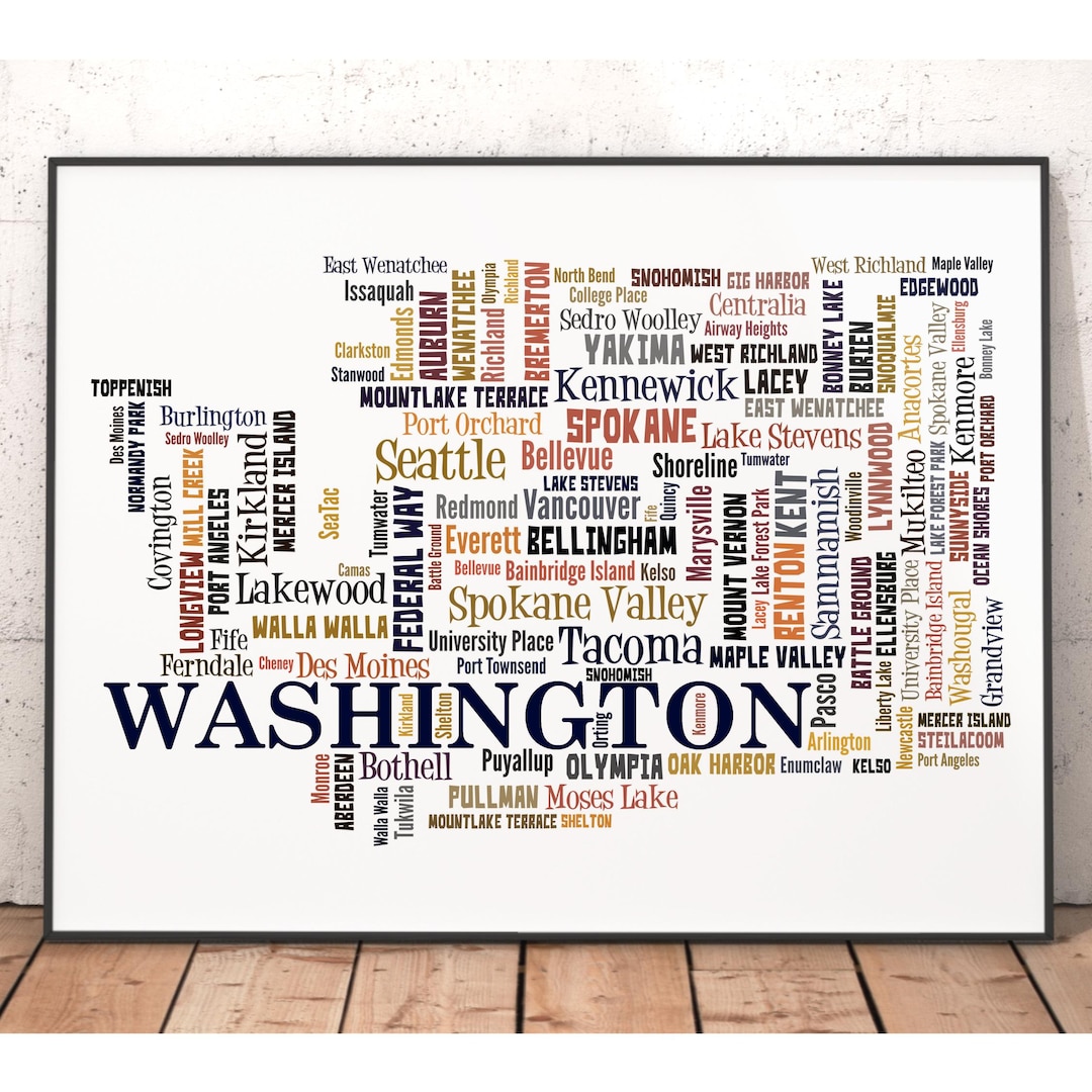 Washington State Typography Map Art Print - Etsy