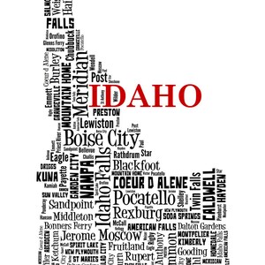 Idaho Map Art, Idaho Art Print, Idaho State Map, Idaho Typography Art ...