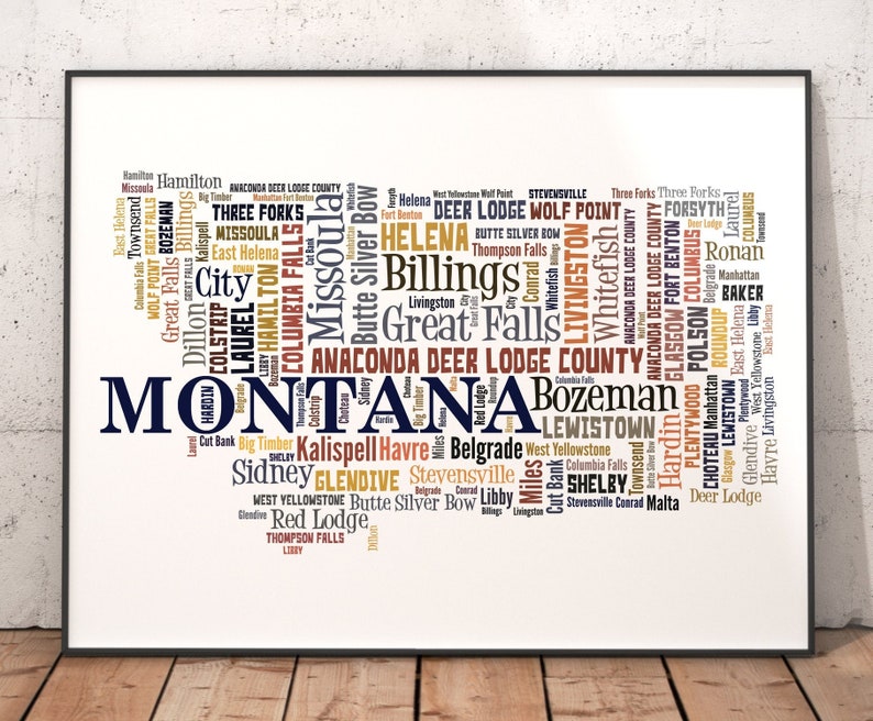 Montana Map Art Montana Art Print Montana State Map Montana Etsy