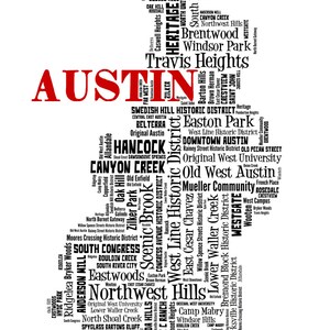 Austin Map Art, Austin Art Print, Austin Neighborhood Art Print, Austin ...