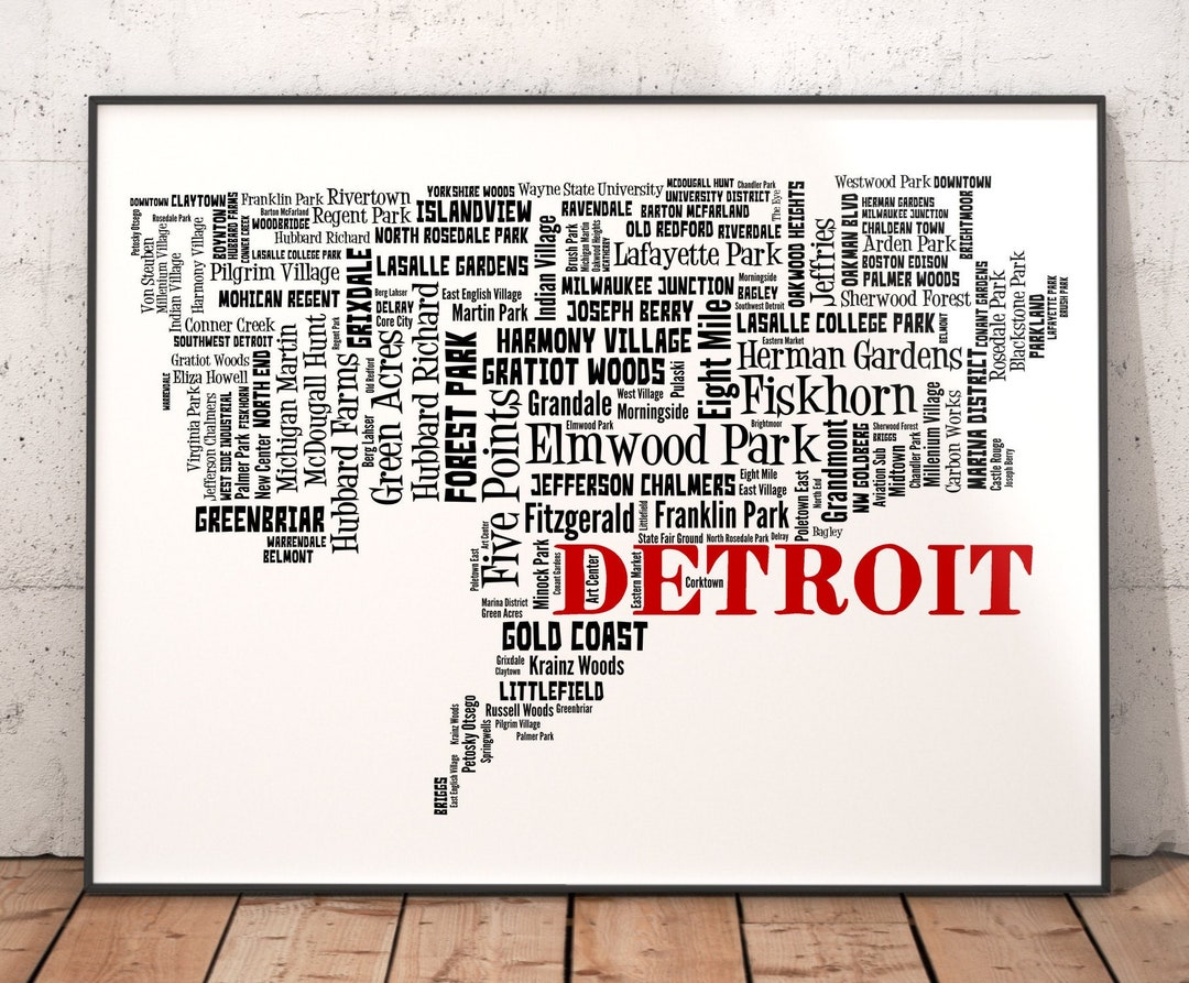 Detroit Map Art Detroit Art Print Detroit Neighborhood Art - Etsy
