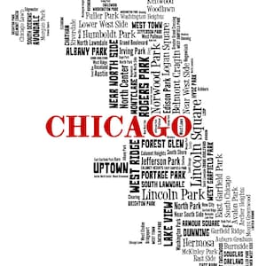 Chicago Map Art, Chicago Art Print, Chicago Neighborhood Art Print ...