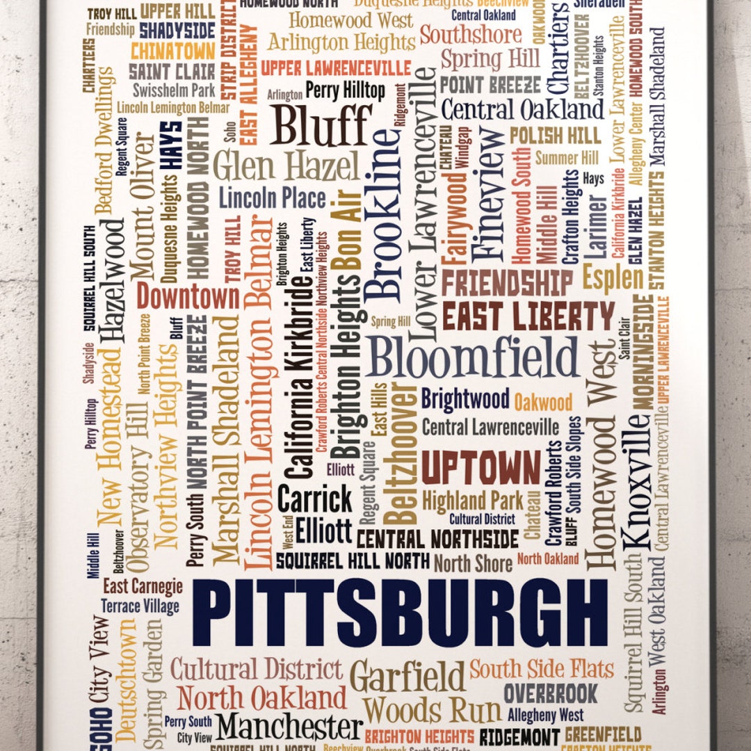 Pittsburgh Neighborhoods Art Print, Pittsburgh Typography Decor ...