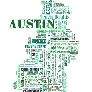Austin Map Art, Austin Art Print, Austin Neighborhood Art Print, Austin ...