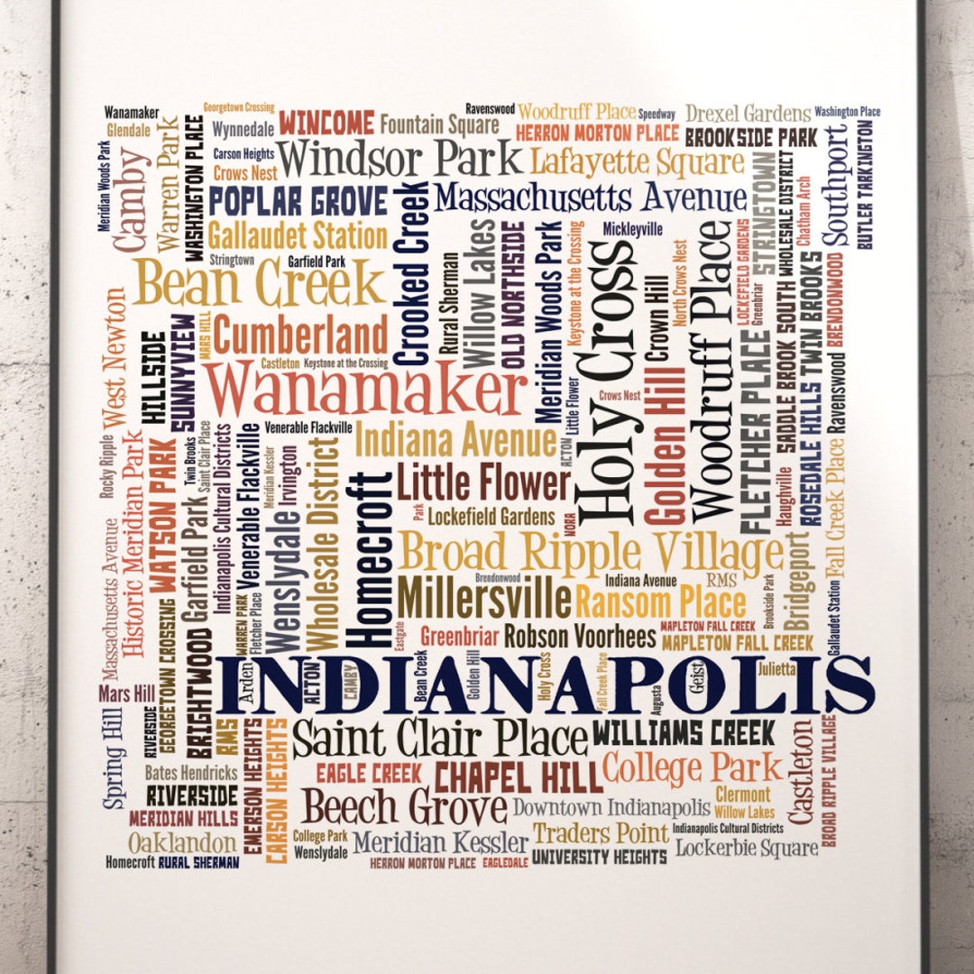 Indianapolis Map Art, Indianapolis Art Print, Indianapolis Neighborhood ...