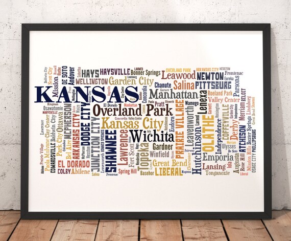 Kansas Map Art Kansas Art Print Kansas State Map Kansas | Etsy