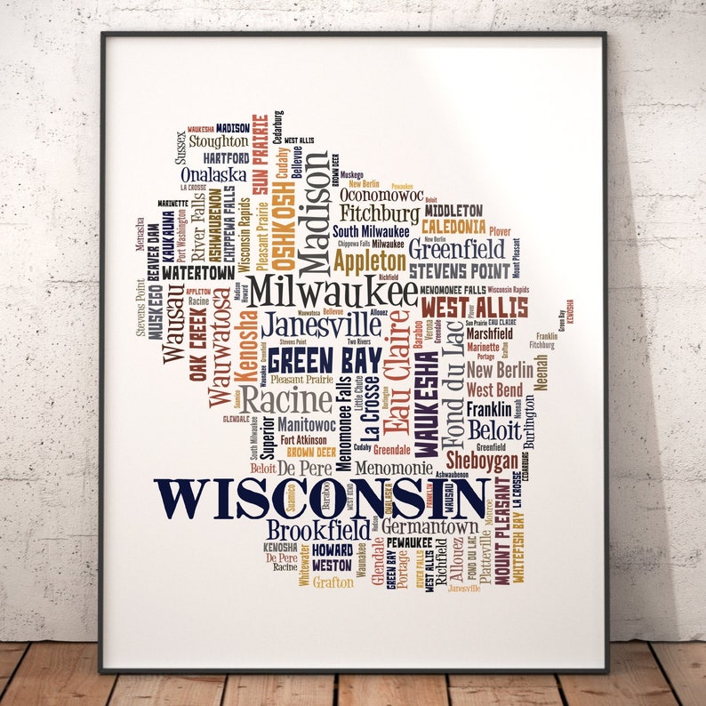 Wisconsin Map Art Wisconsin Art Print Wisconsin State Map - Etsy