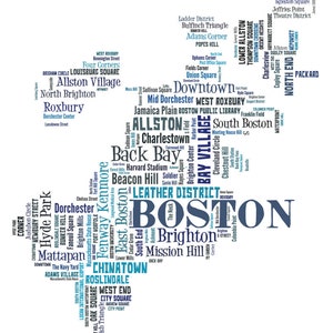 Boston Map Art, Boston Art Print, Boston Neighborhood Art Print, Boston ...