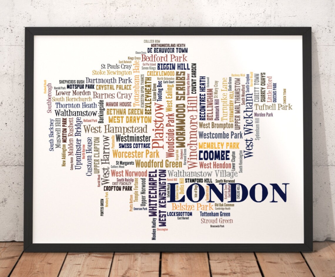 London Map Art London Art Print London Neighborhood Map | Etsy