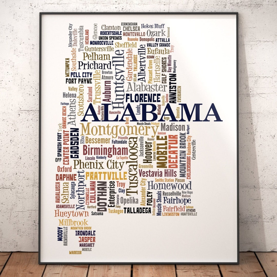Alabama Map Art Alabama Art Print Alabama State Map Alabama - Etsy