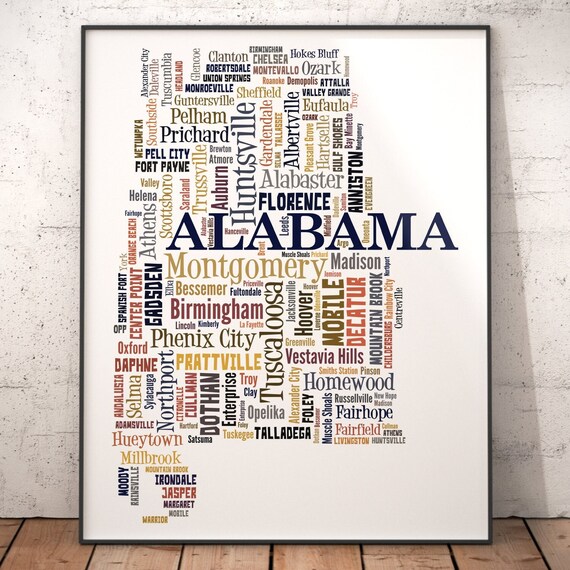 Alabama Map Art Alabama Art Print Alabama State Map Alabama - Etsy