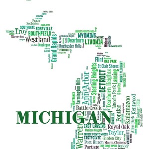 Michigan Map Art, Michigan Art Print, Michigan State Map, Michigan ...
