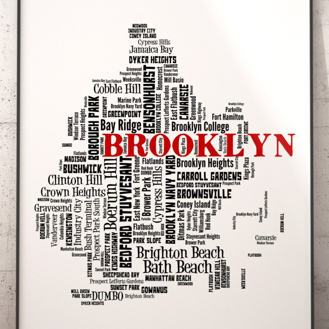 Brooklyn Map Art, Brooklyn Art Print, Brooklyn Neighborhood Art Print ...