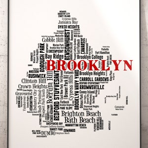 Brooklyn Map Art, Brooklyn Art Print, Brooklyn Neighborhood Art Print ...