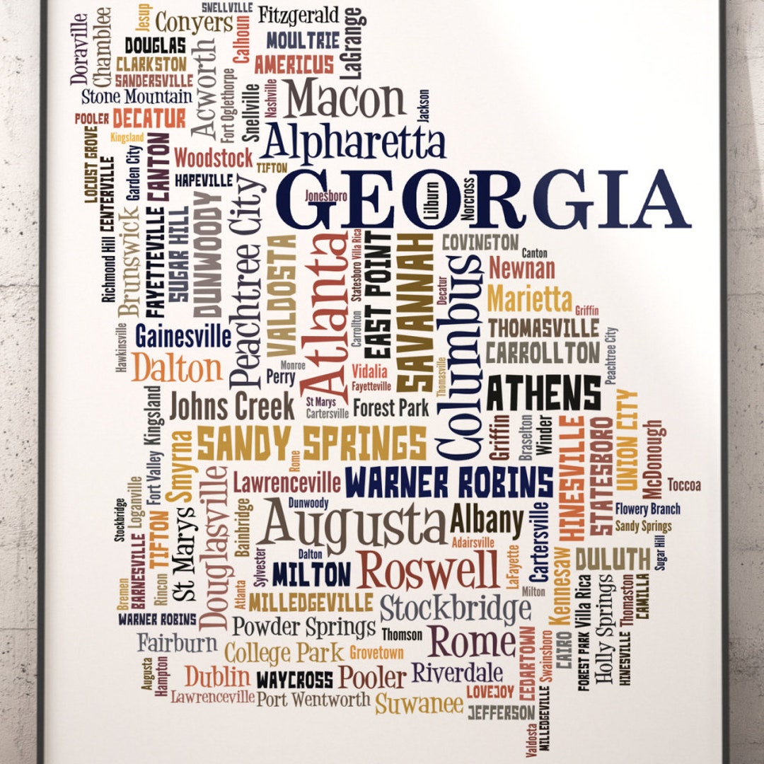 Georgia Map Art, Georgia Art Print, Georgia State Map, Georgia ...