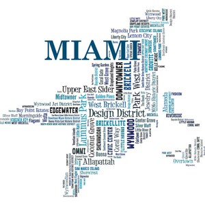 Miami Map Art, Miami Art Print, Miami Neighborhood Art Print, Miami ...