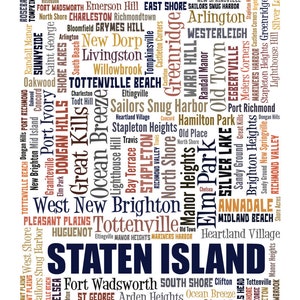 Staten Island Neighborhoods Art Print, Staten Island Typography Decor ...