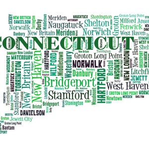 Connecticut Map Art, Connecticut Art Print, Connecticut State Map ...