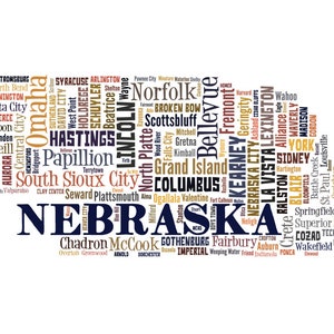 Nebraska Map Art, Nebraska Art Print, Nebraska State Map, Nebraska ...