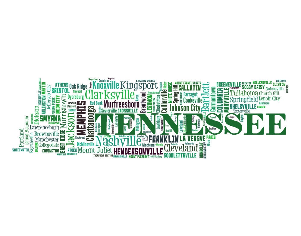 Tennessee Map Art, Tennessee Art Print, Tennessee State Map, Tennessee ...
