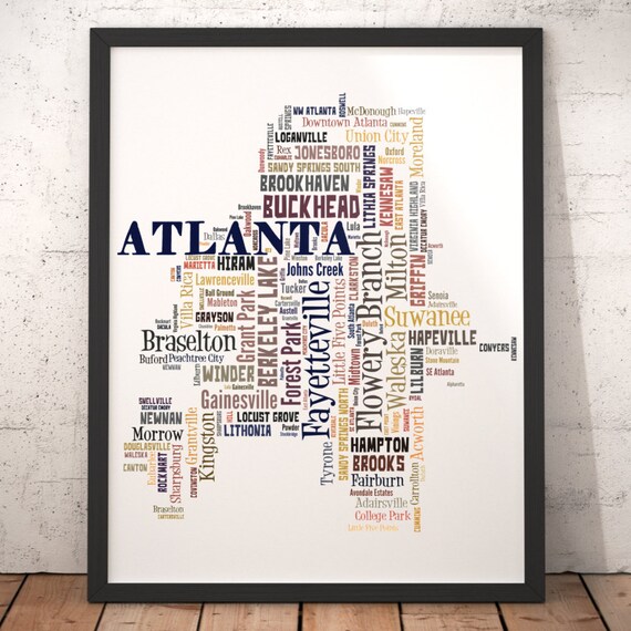Atlanta Map Art Atlanta Art Print Atlanta Neighborhood Map | Etsy
