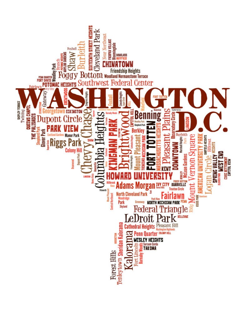 Washington DC Map Art, Washington DC Art Print, Washington DC ...