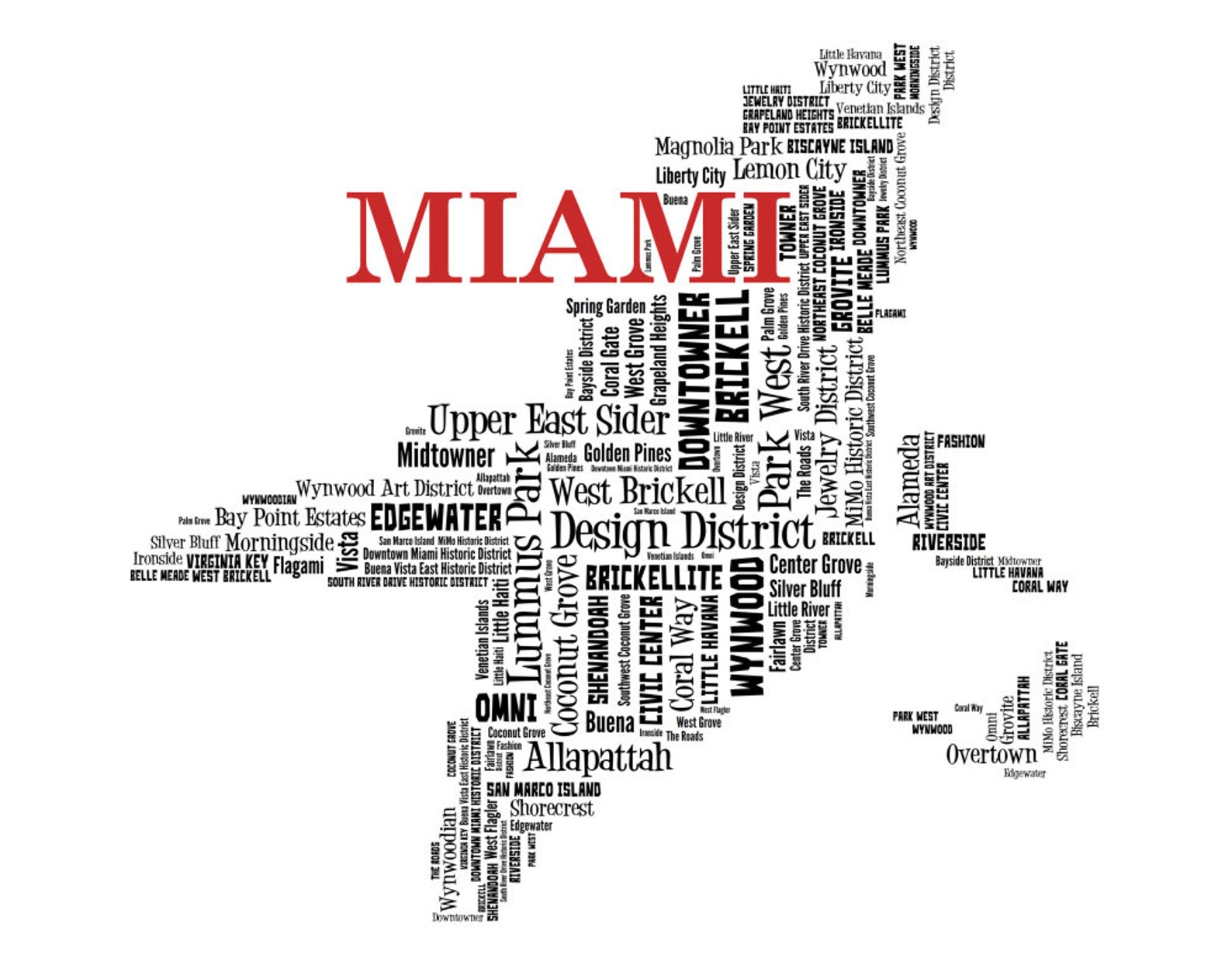 Miami Map Art Miami Art Print Miami Neighborhood Map Miami | Etsy