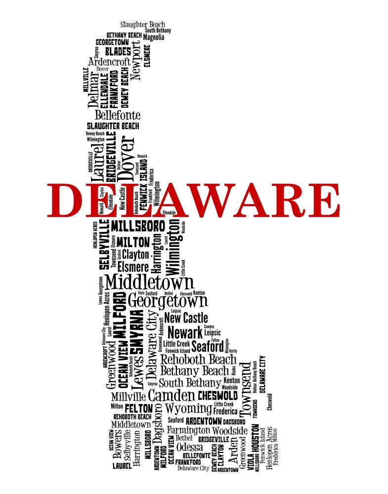 Delaware Map Art Delaware Art Print Delaware State Map | Etsy