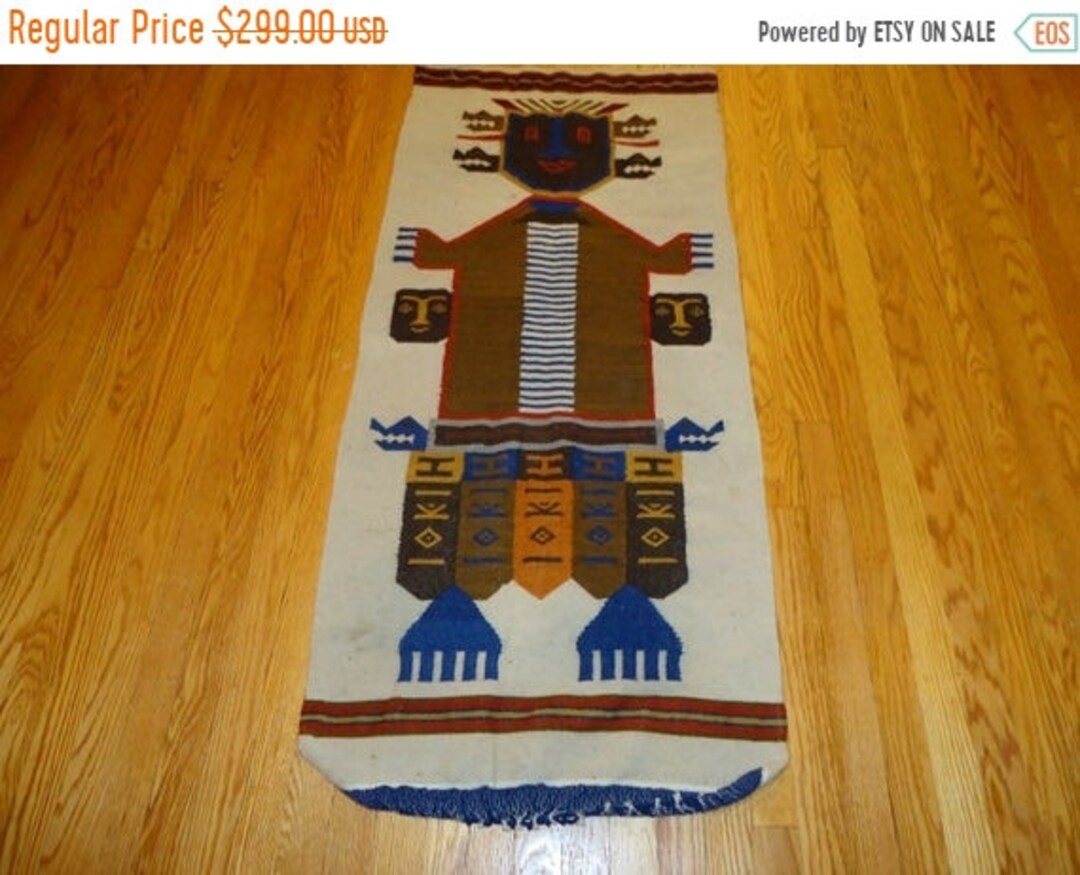 Vintage Mayan Native Aztec Wool Woven Tapestry Rug/wall Hanging 59L X ...