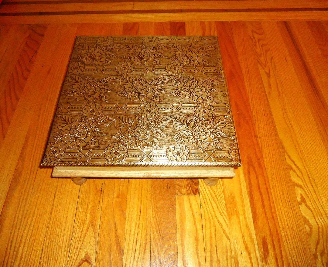 Estate Gold Metal/wood Floral Embossed Foot Stool Rare Beautiful - Etsy