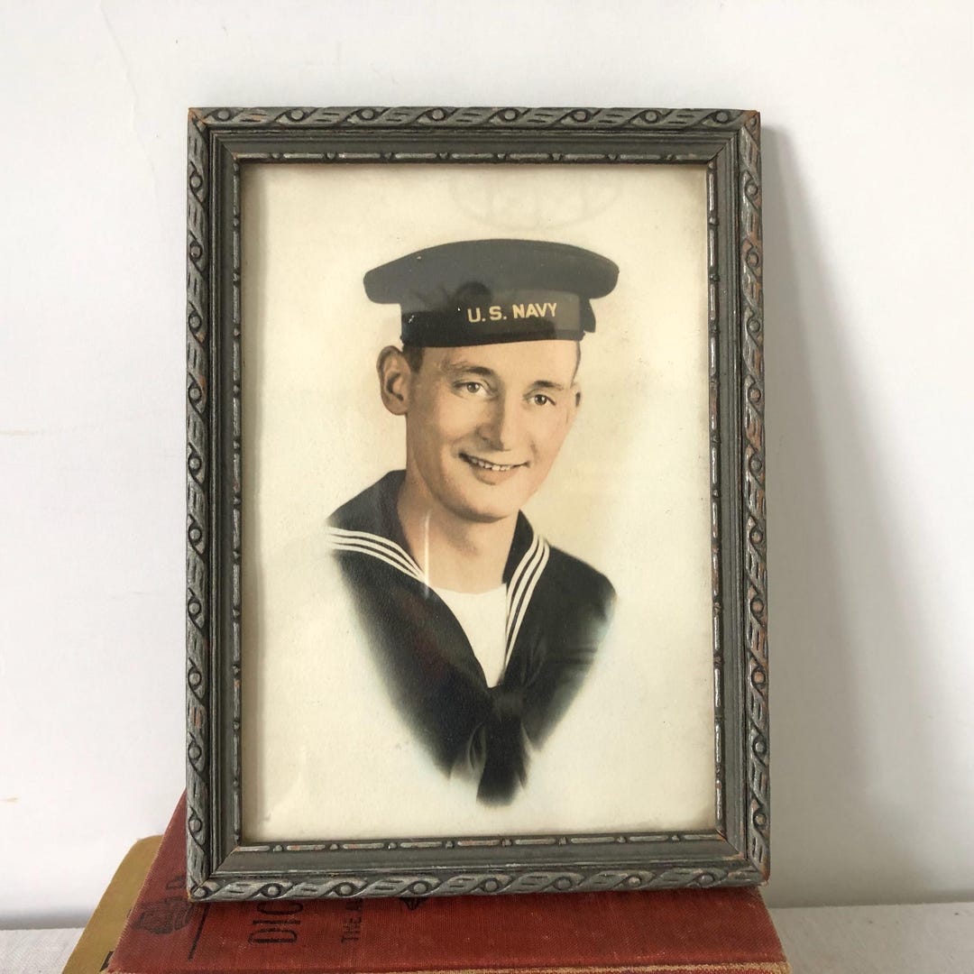 Vintage 1940s Art Deco Wood Photo Frame With a Photo of a U.S. Navy Man ...