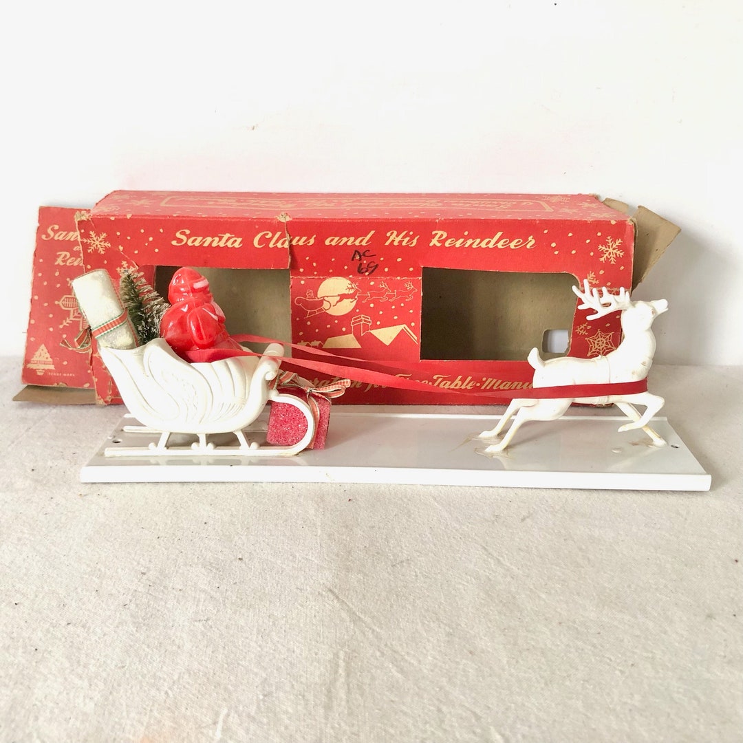Vintage Bradford Santa Claus and His Reindeer - 1950s Plastic Santa on ...