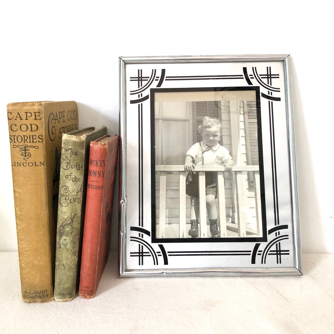 Vintage 1930s Art Deco Reversed Painted Glass With Metal Surround Photo ...