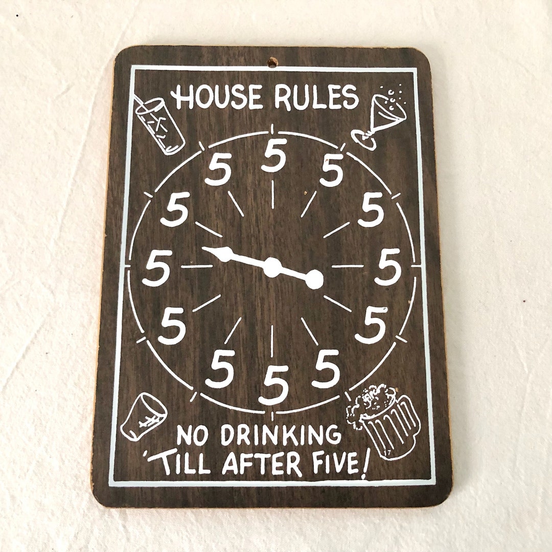 Vintage House Rules No Drinking Till After Five Joke Bar Sign Tiki Bar ...