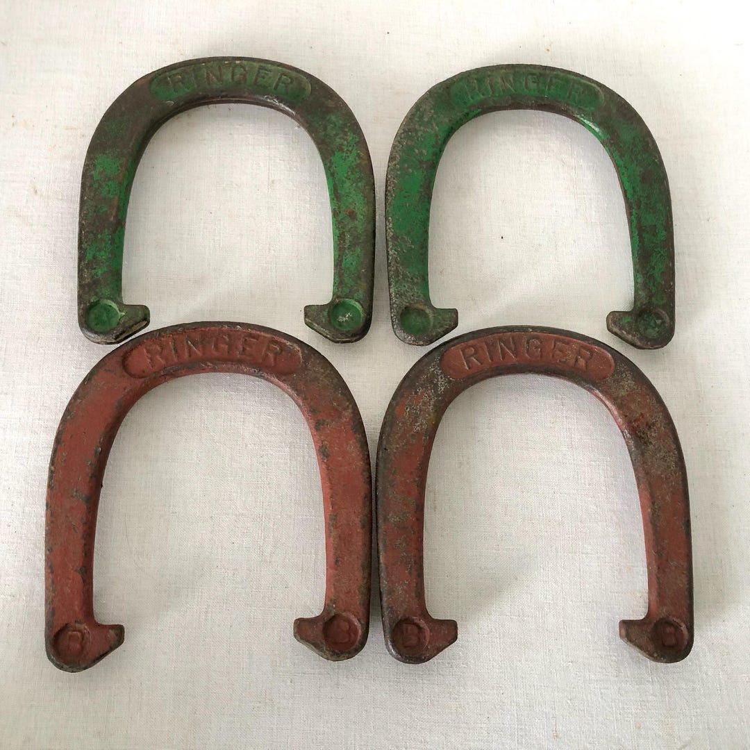 Vintage Ringer Pitching Horseshoes Lawn Game - Forged Steel Heavy Metal ...