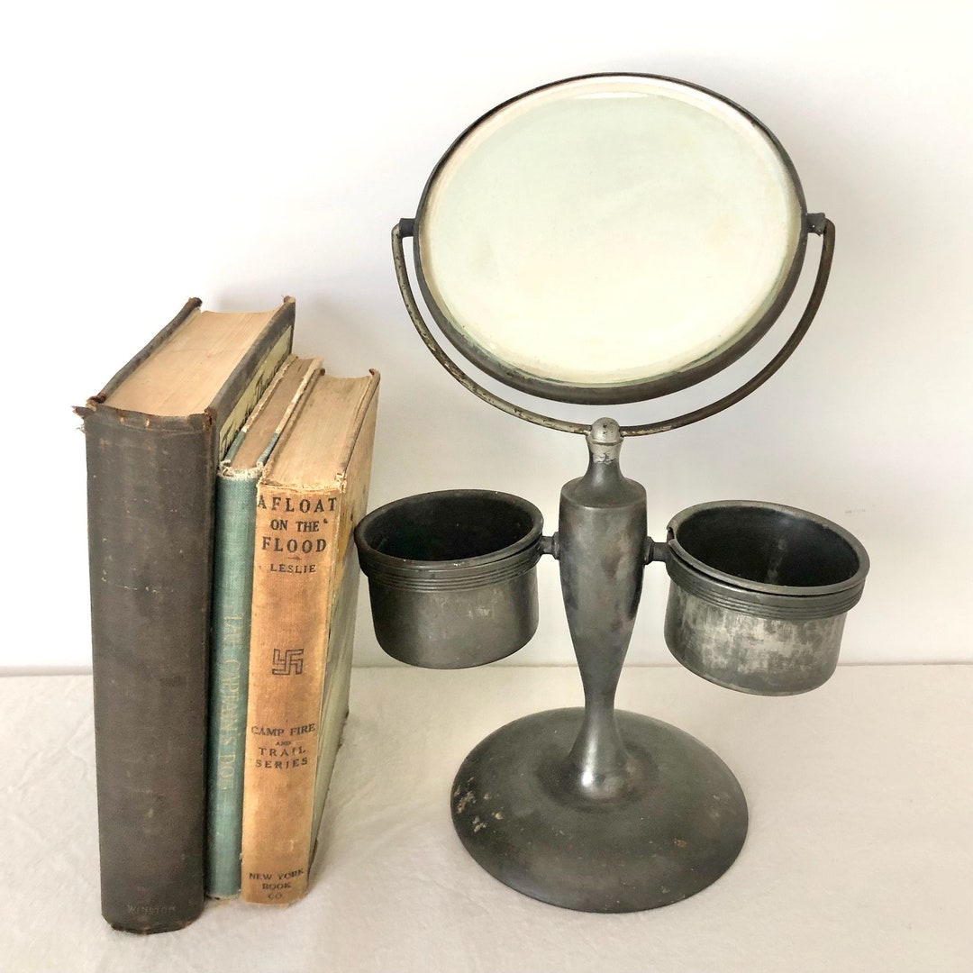 Antique Shaving Mirror - Vintage Colonial Silver Co. Portland ME Round ...